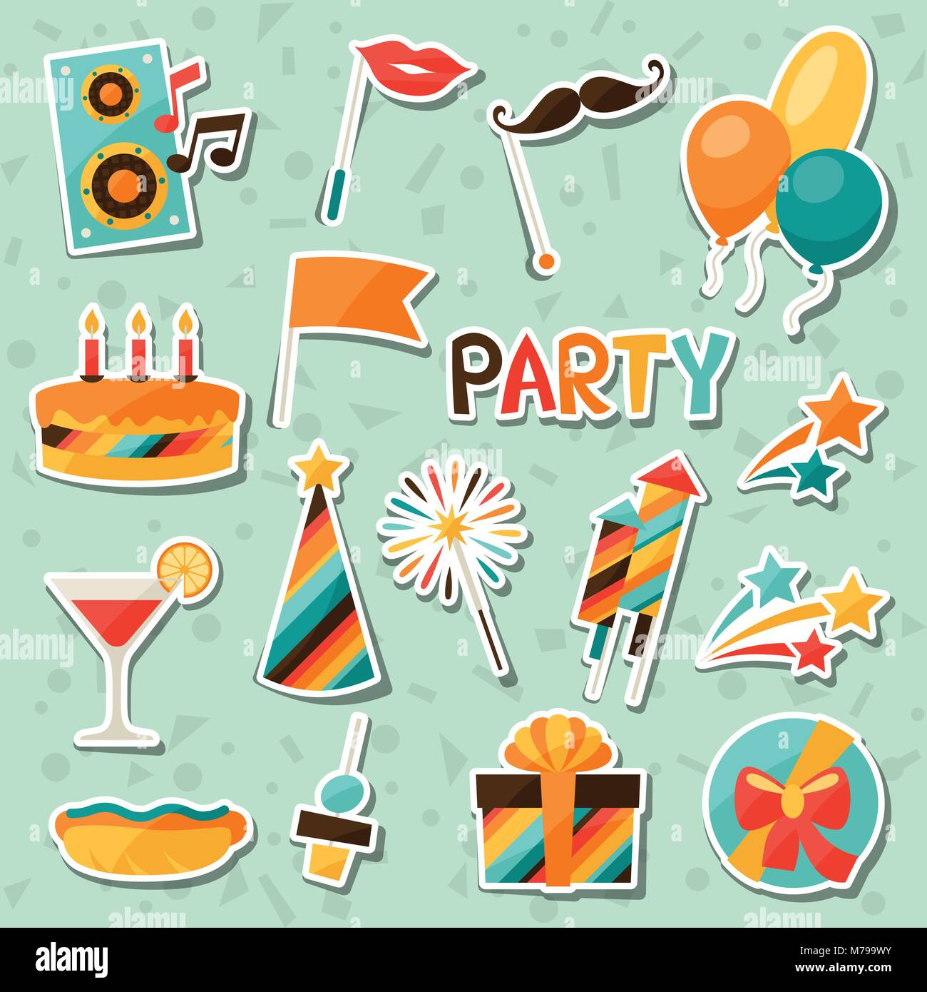 Celebration set of party sticker icons and objects Stock Vector Image ...