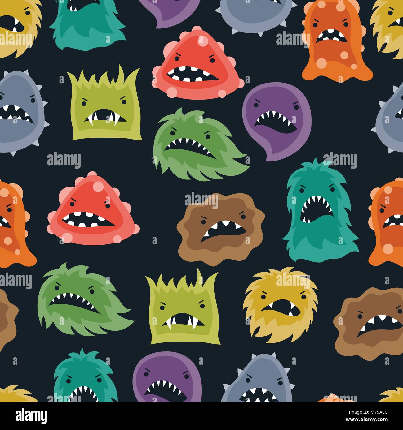 Seamless pattern with little angry viruses and monsters Stock Vector ...
