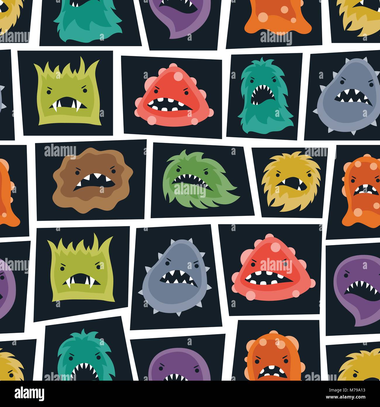 Seamless pattern with little angry viruses and monsters Stock Vector ...
