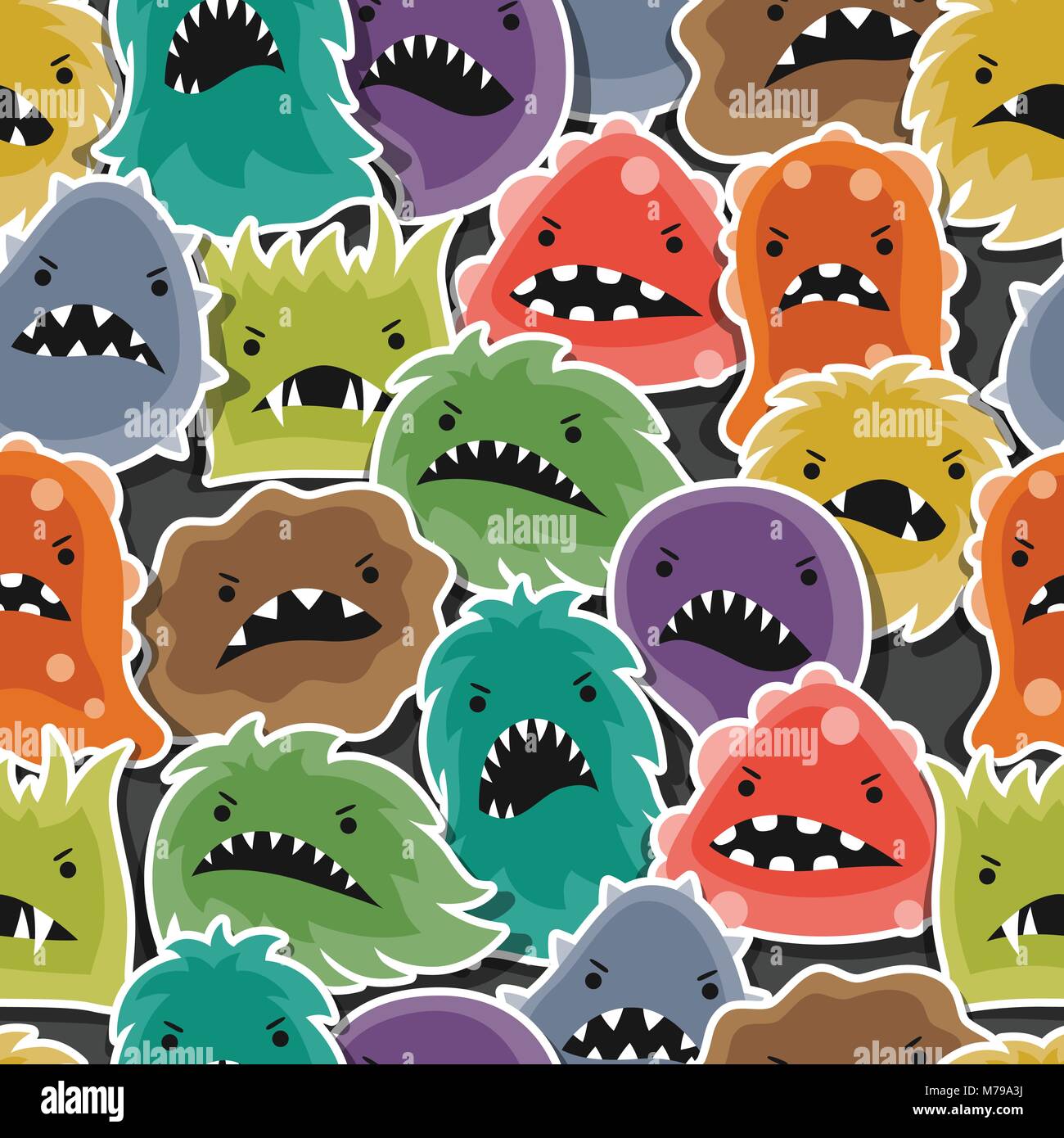Seamless pattern with little angry viruses and monsters Stock Vector ...