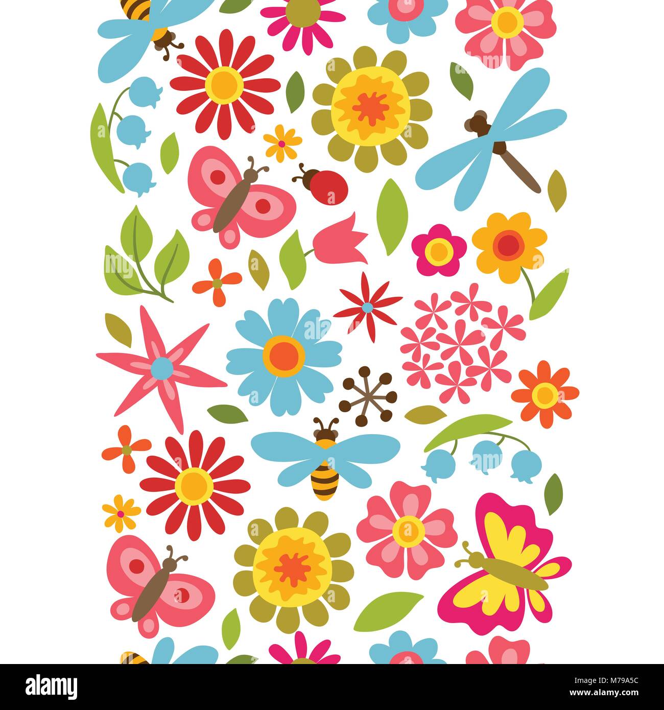 Natural pattern with beautiful flowers, beetles and butterflies Stock ...