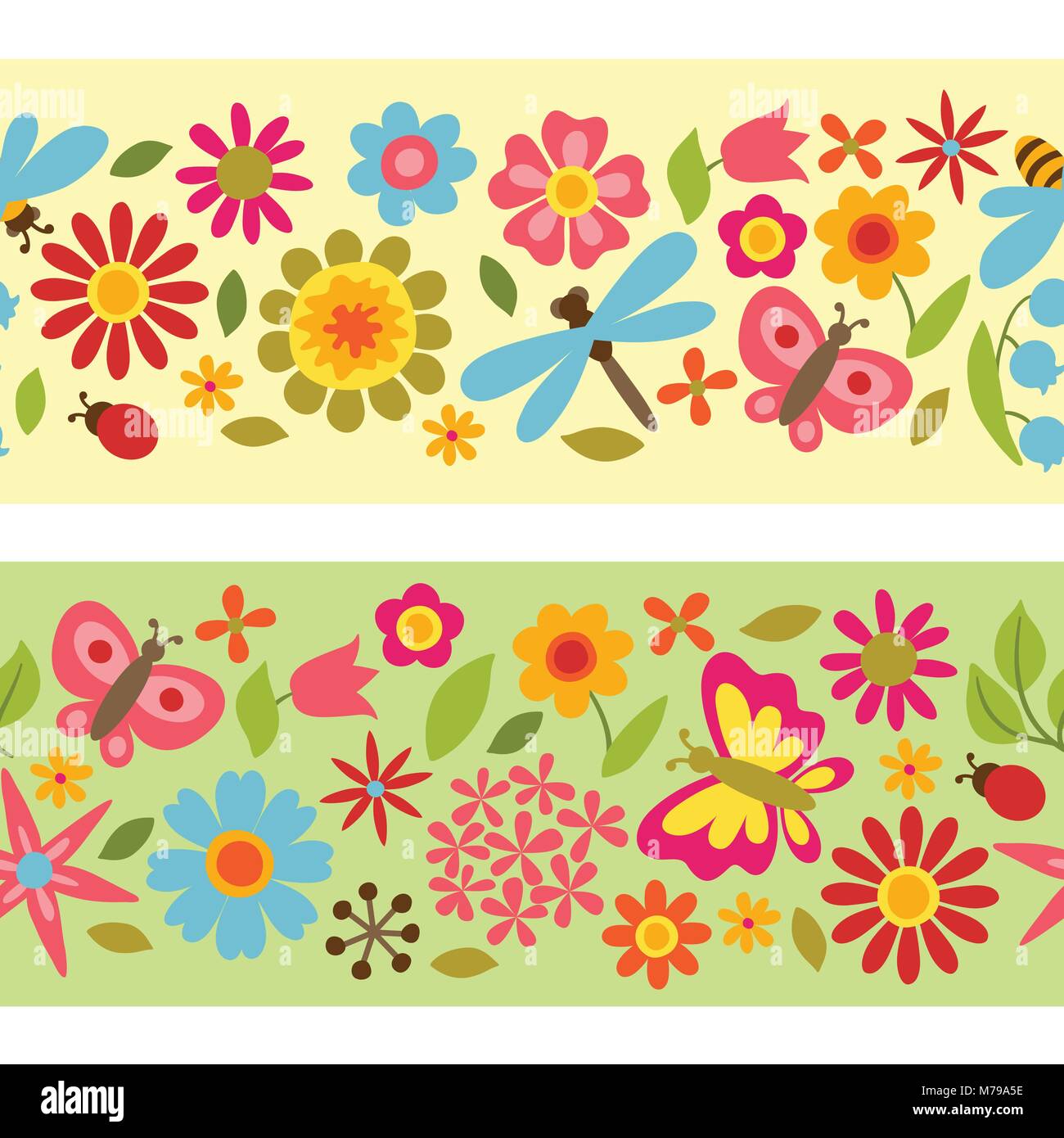 Natural pattern with beautiful flowers, beetles and butterflies Stock ...