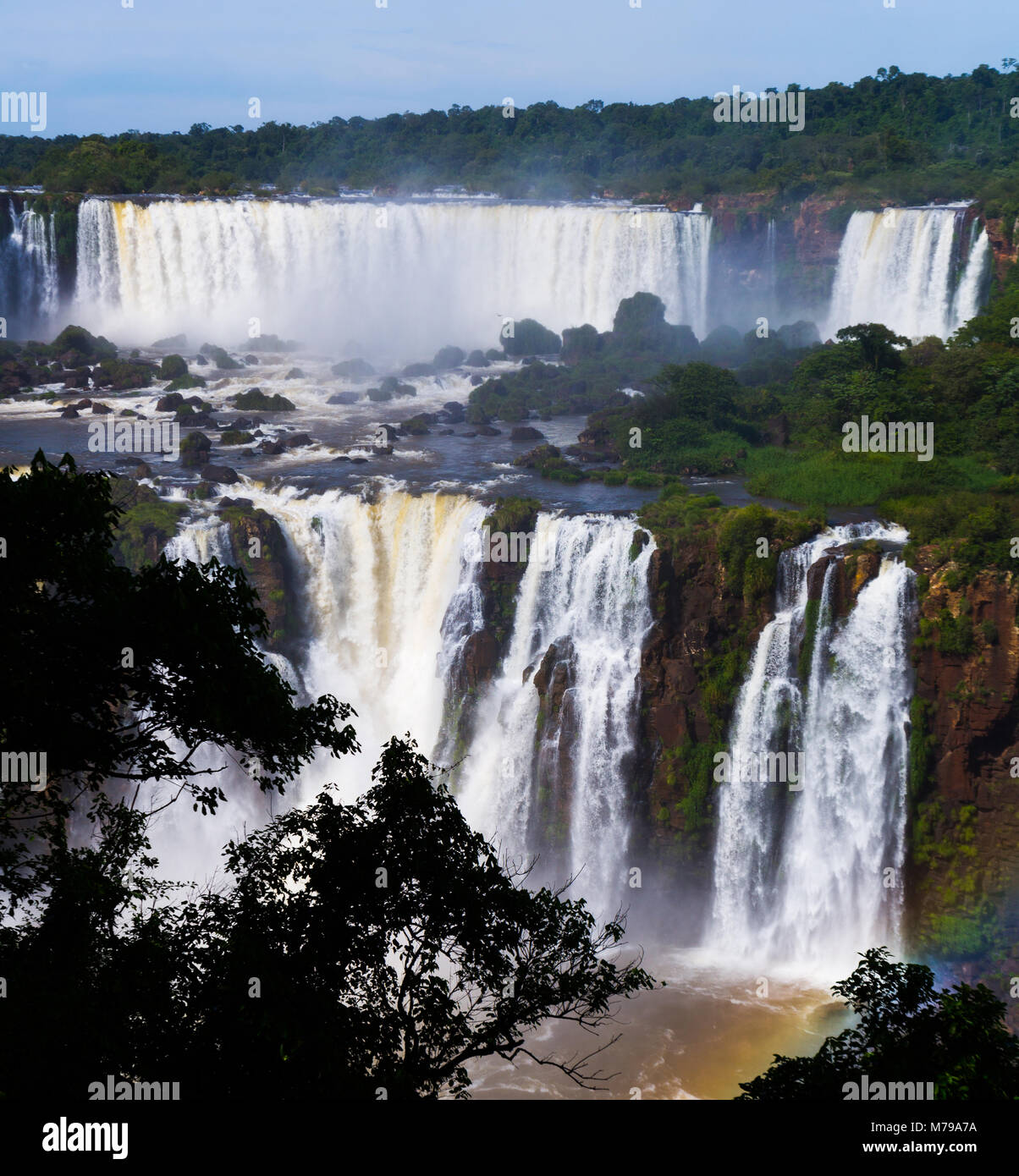 Panoramic view of the massive Iguazu Waterfalls system in Brazil Stock ...