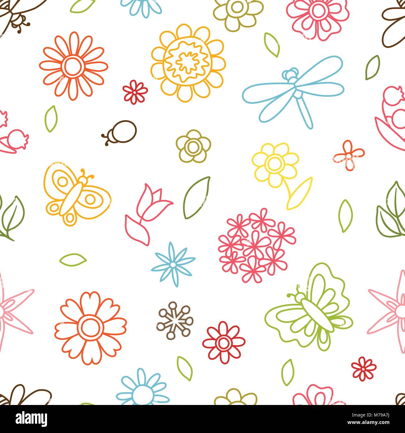 Natural pattern with beautiful flowers, beetles and butterflies Stock ...