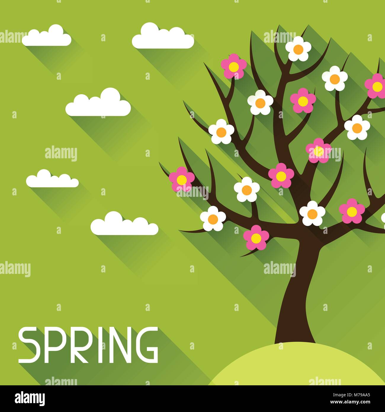 Seasonal illustration with spring tree in flat style Stock Vector Image ...