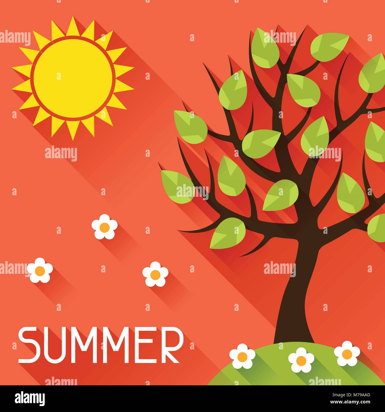 Seasonal illustration with summer tree in flat style Stock Vector Image ...