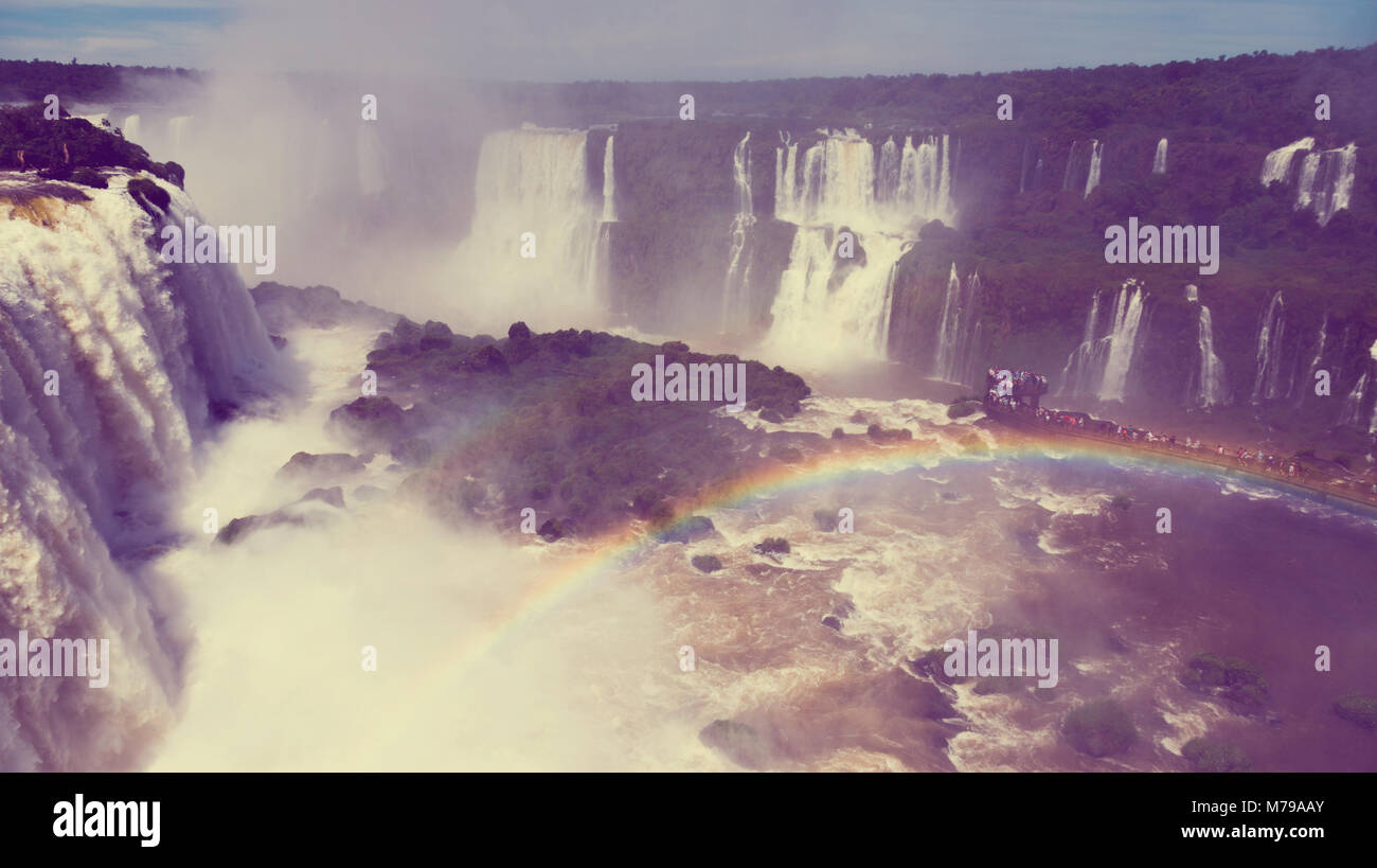 Panoramic view of the massive Iguazu Waterfalls system in Brazil Stock ...