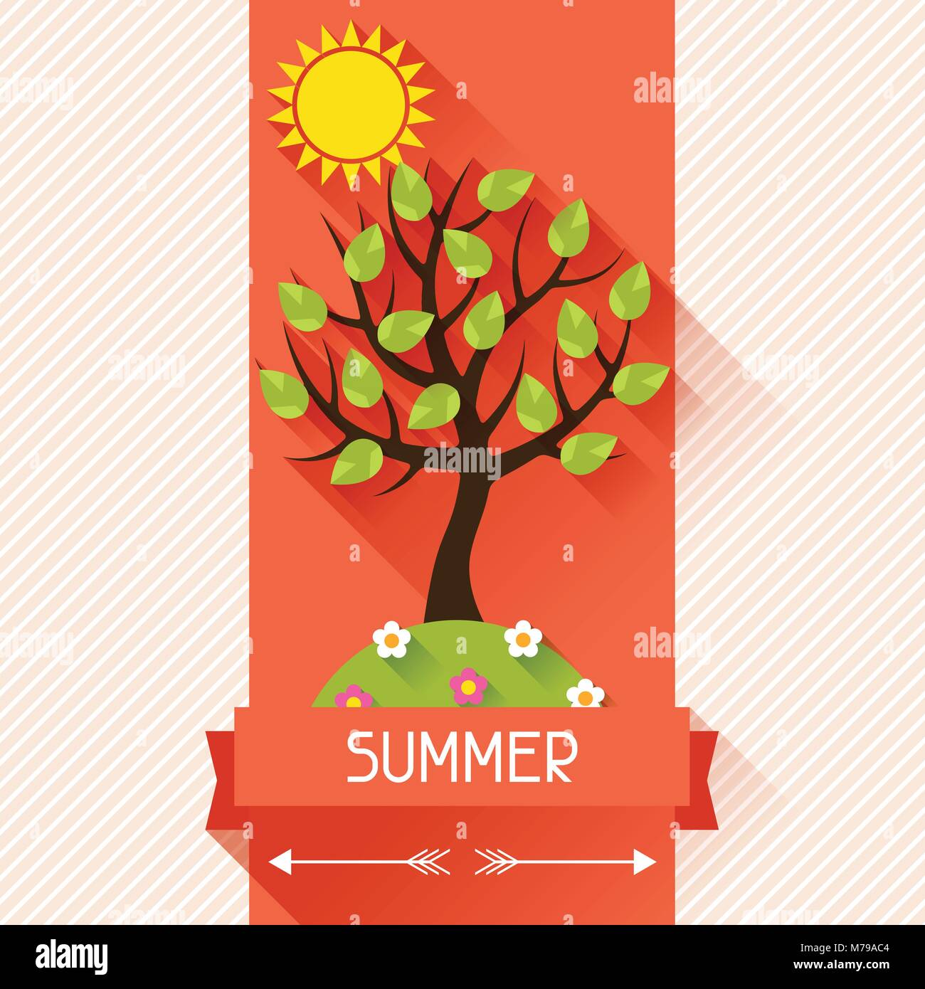 Seasonal illustration with summer tree in flat style Stock Vector Image ...