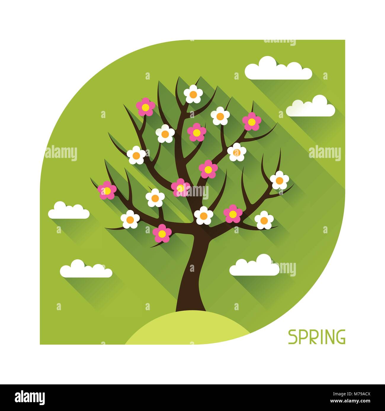 Seasonal illustration with spring tree in flat style Stock Vector Image ...