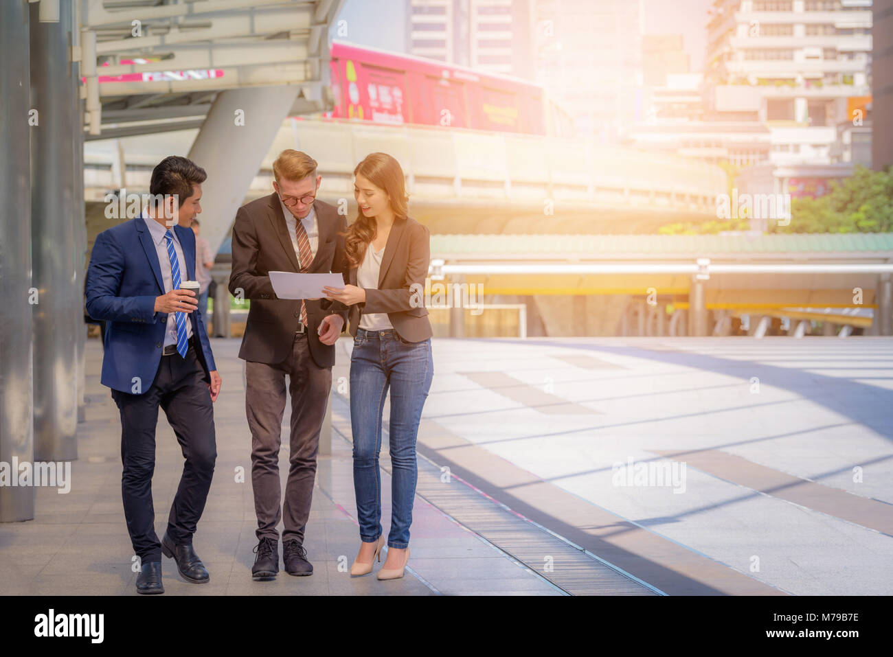 Portrait of Business team meeting on blurred city background. Business ...