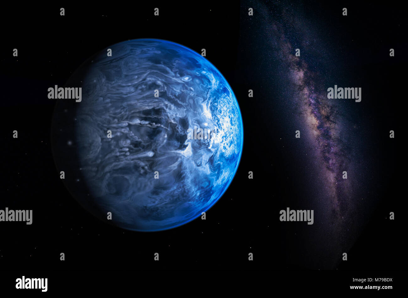 Landscape with Milky way galaxy. Earth view from space with Milky way ...