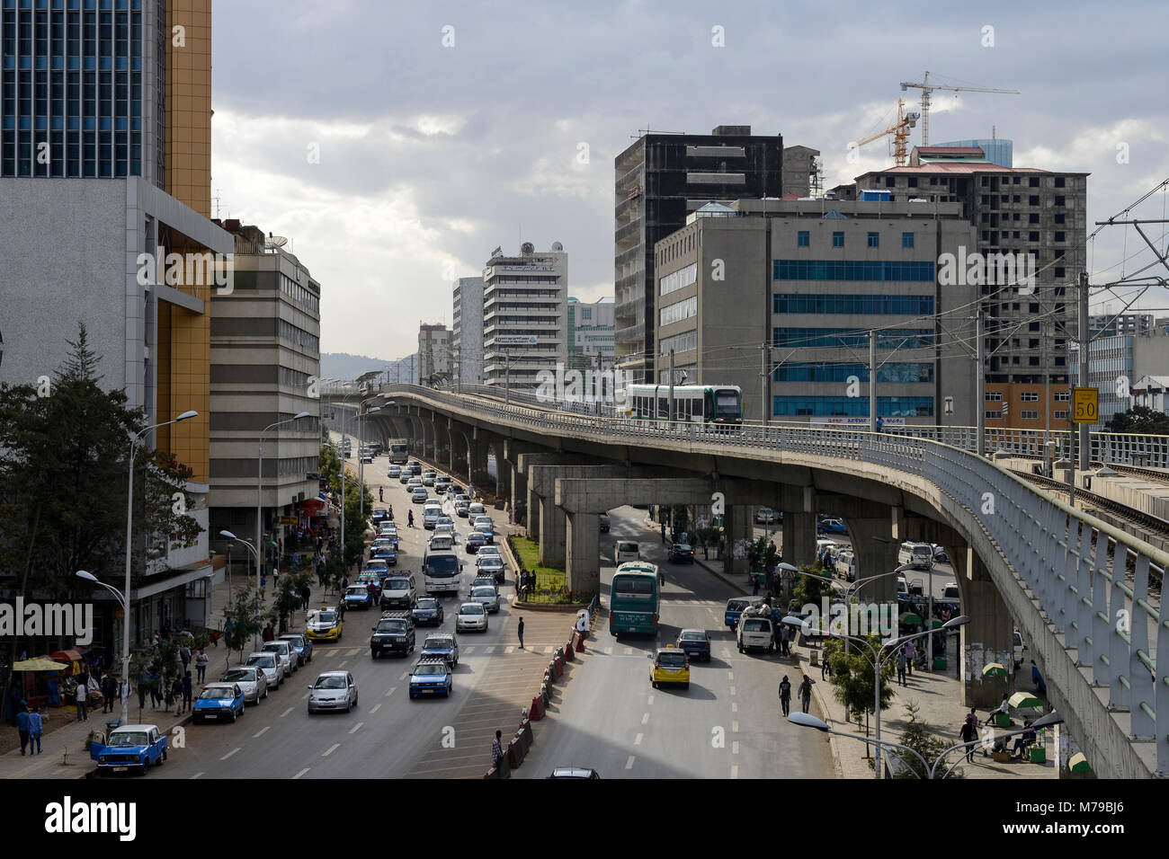 ETHIOPIA , Addis Ababa, LRT Light rail transport, green line, build by chinese company ...