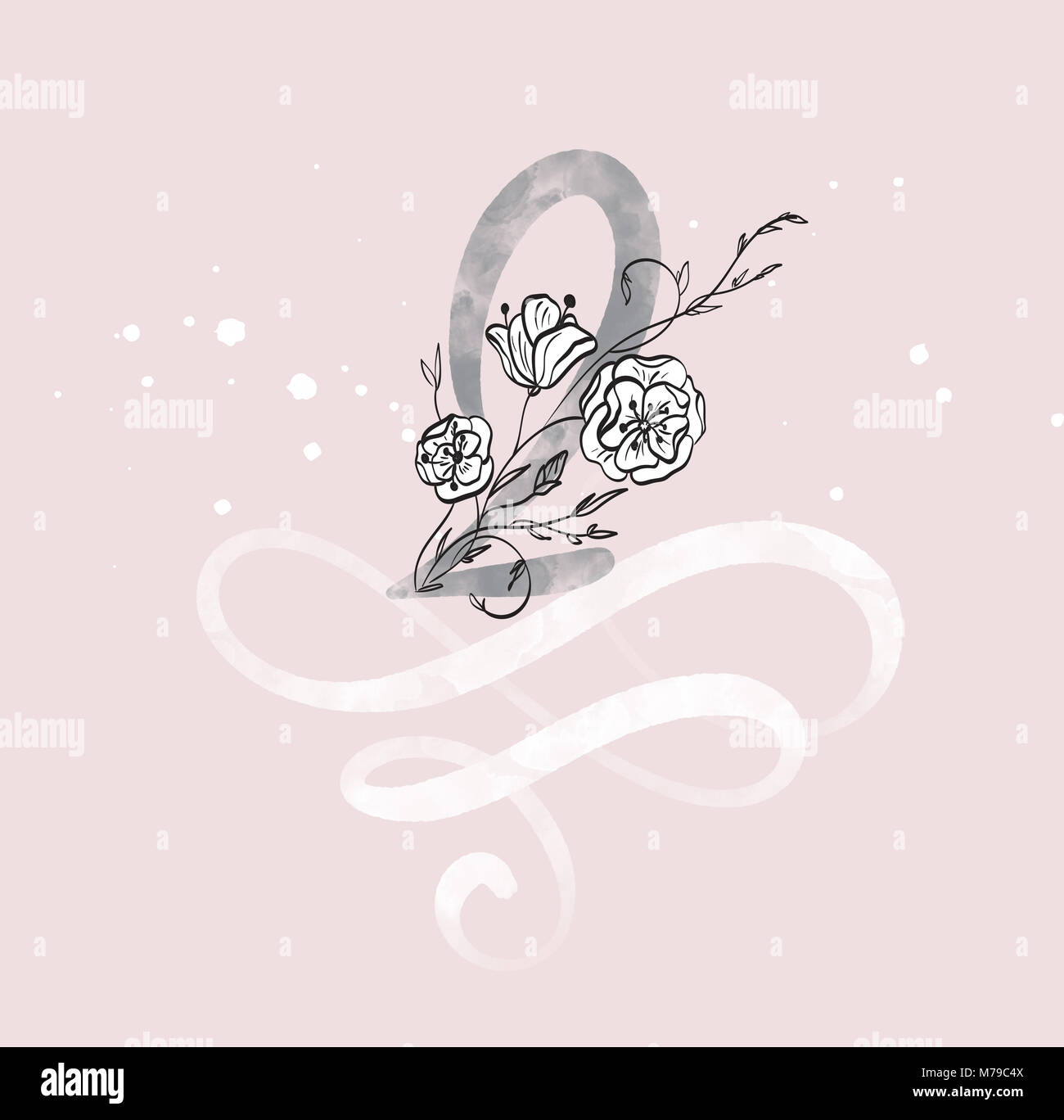 Calligraphic number two 2 with flower vintage isolated on pink ...