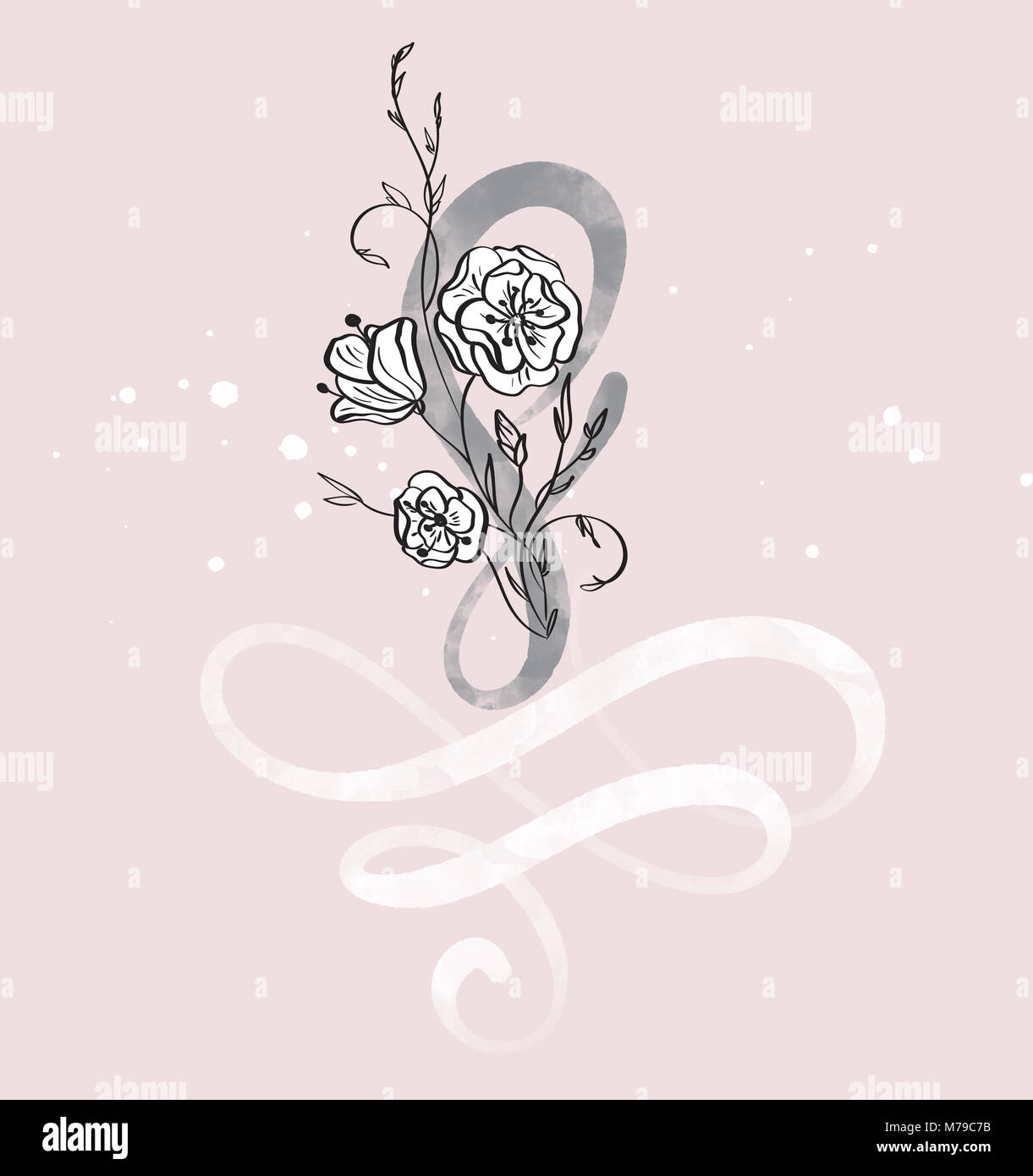 Calligraphic number eight 8 with flower vintage isolated on pink ...