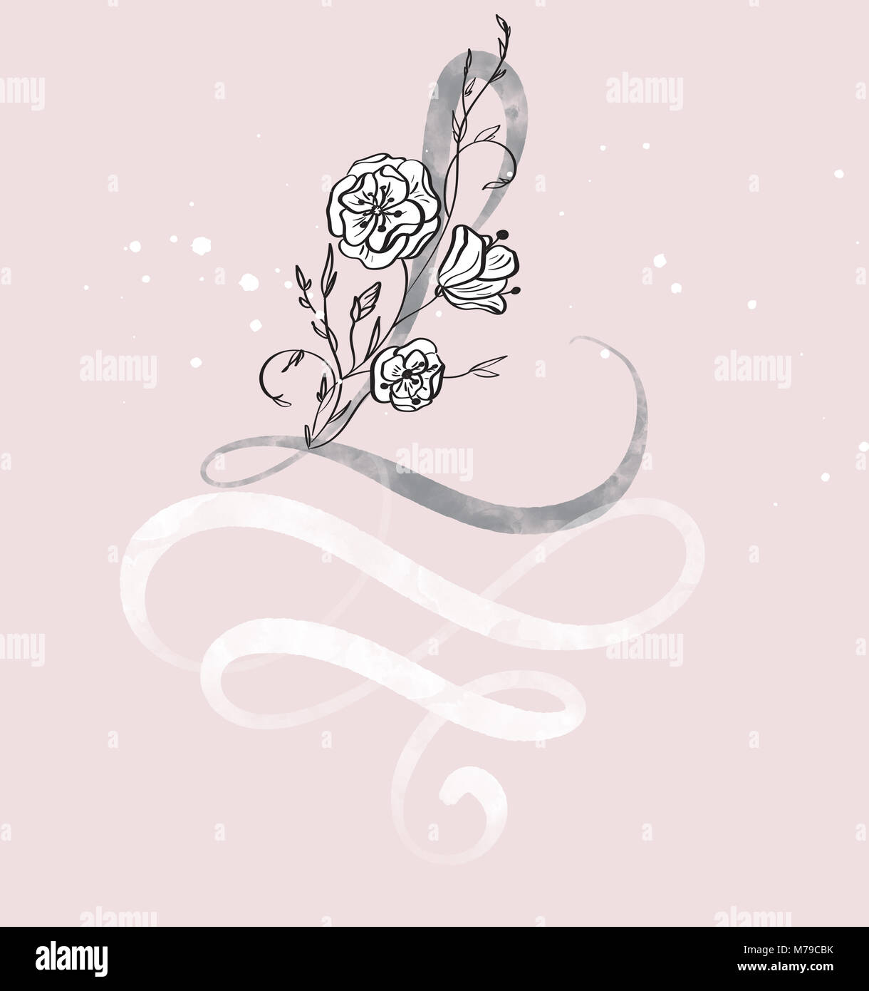 Hand drawn calligraphy letter L with flower. watercolor Script font ...