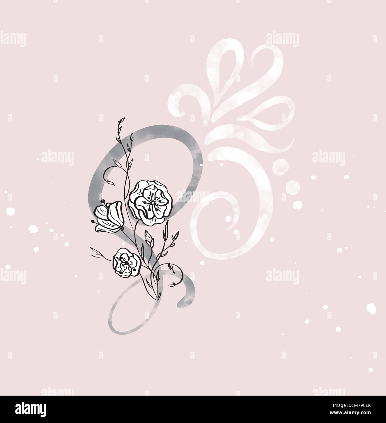 Hand drawn calligraphy letter S with flower. watercolor Script font ...