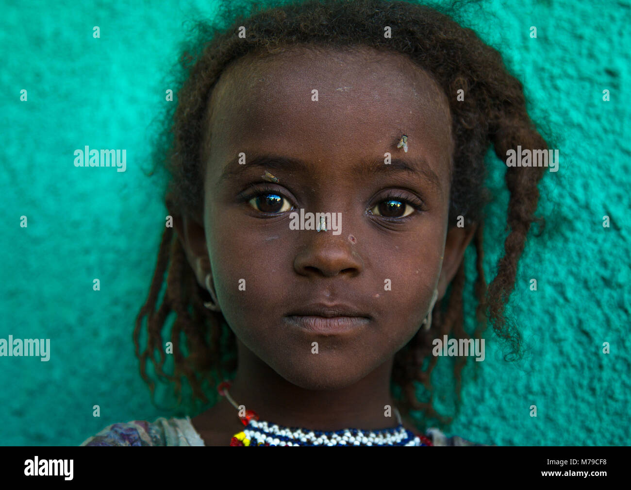 Portrait of a beautiful afar tribe girl wearing a beaded necklace, Afar ...