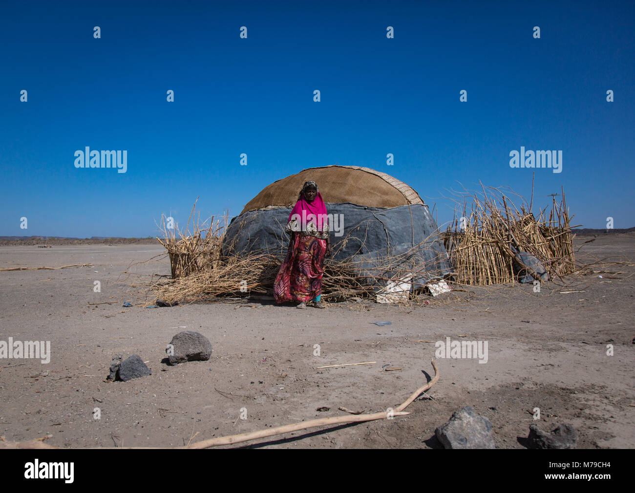 Afar tribe woman in front of her hut, Afar region, Semera, Ethiopia ...