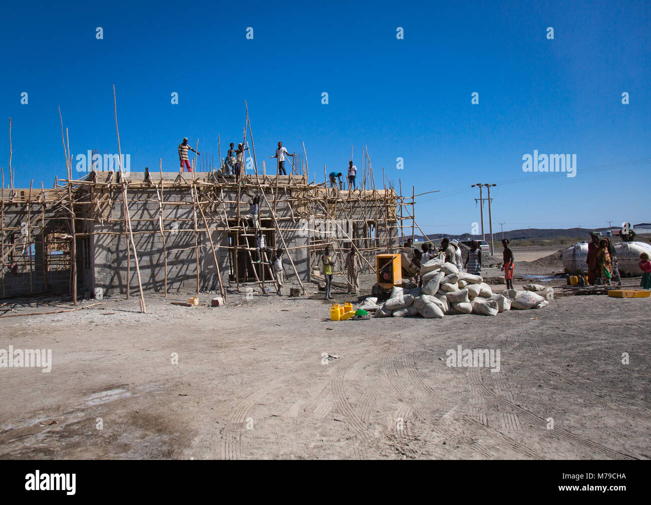 Scaffolding on a construction site for a new building using traditional ...