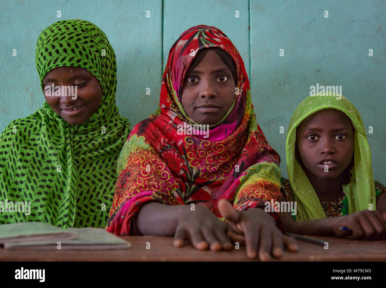 Veiled afar tribe girls at school, Afar region, Semera, Ethiopia Stock ...