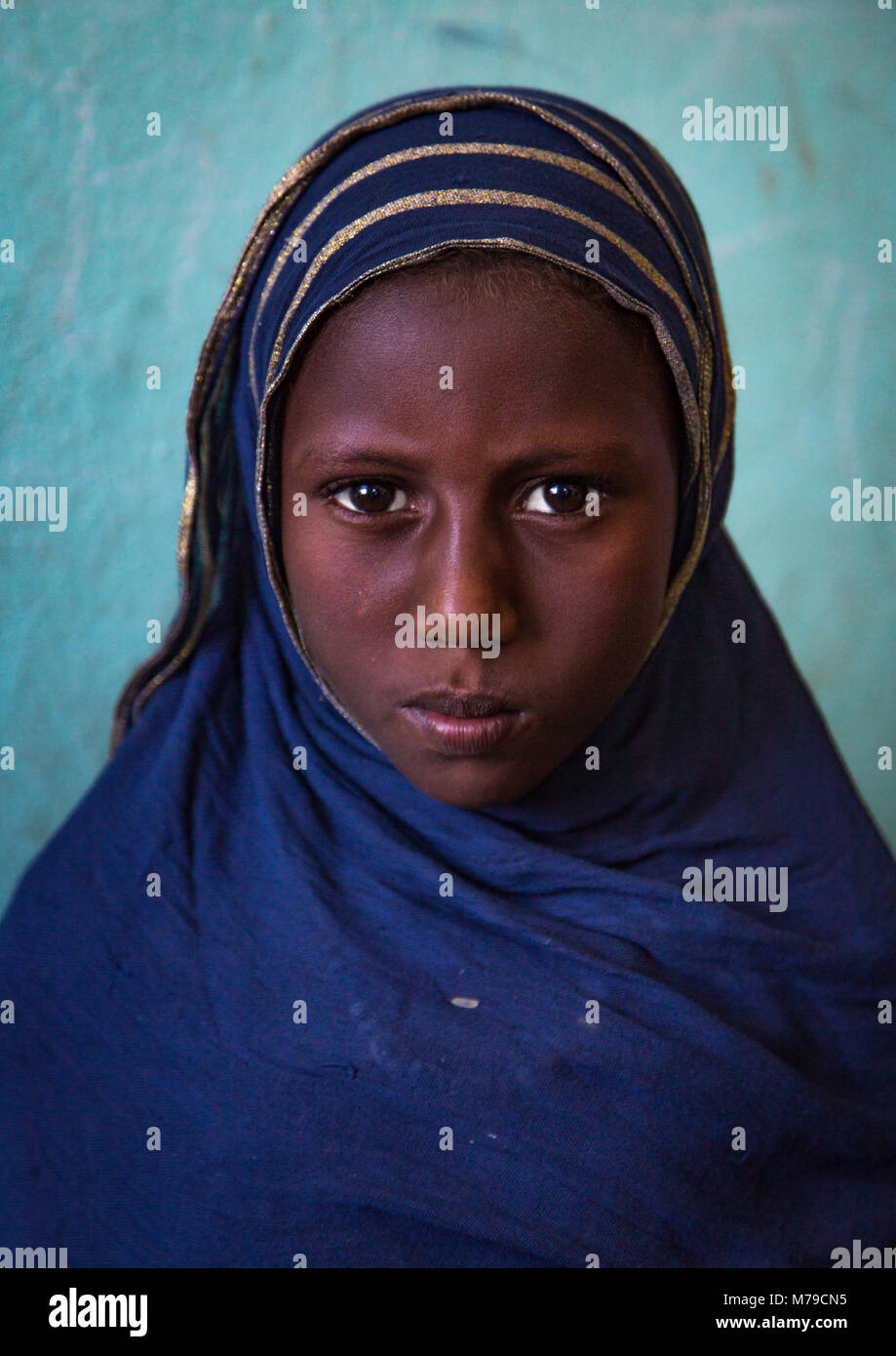 Veiled afar tribe girl at school, Afar region, Semera, Ethiopia Stock ...