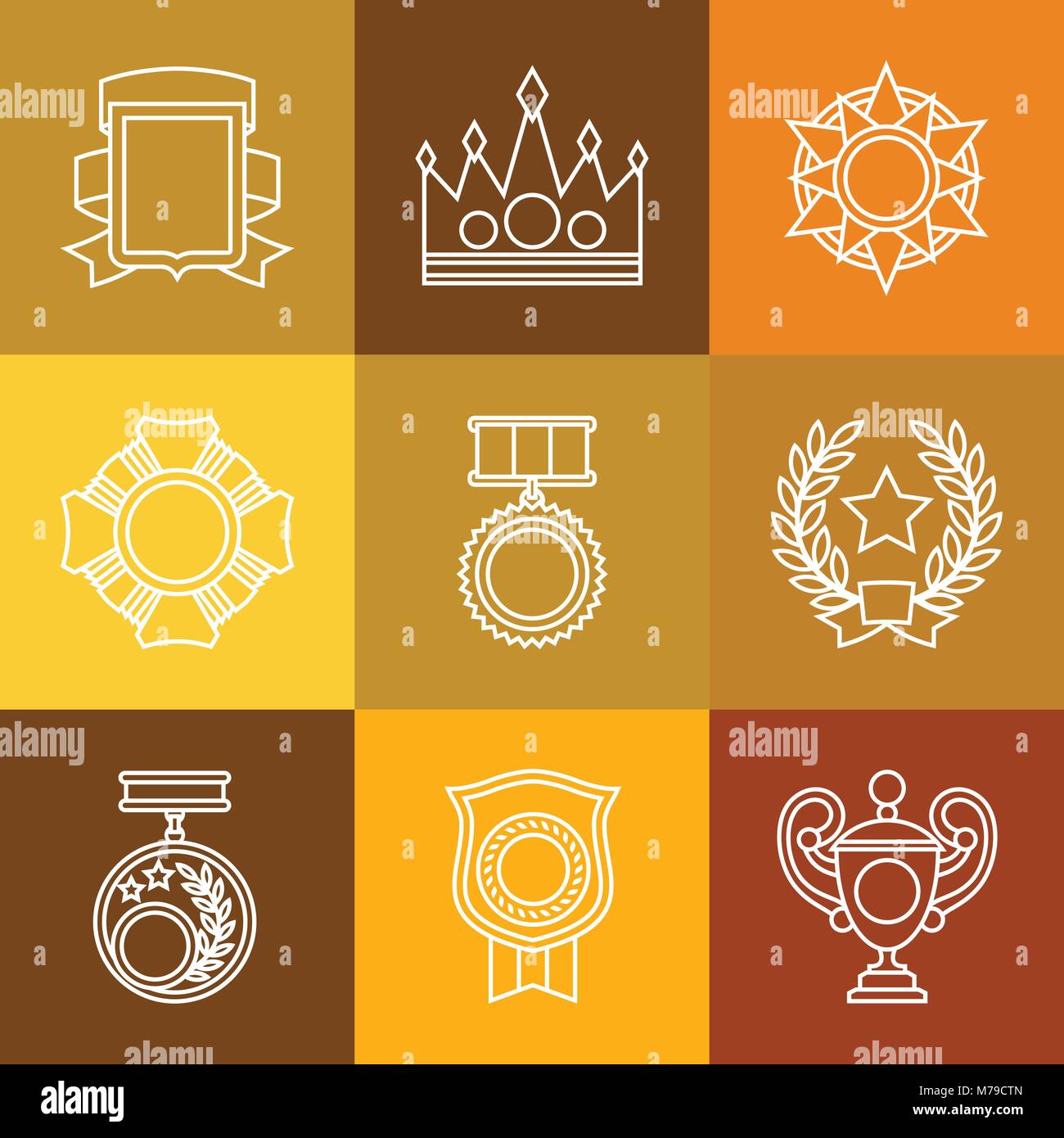 Trophy and awards icons set in linear style Stock Vector Image & Art ...
