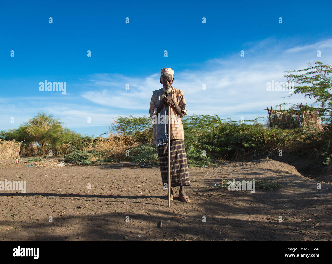 Afar tribe man in front of his village, Afar region, Afambo, Ethiopia ...
