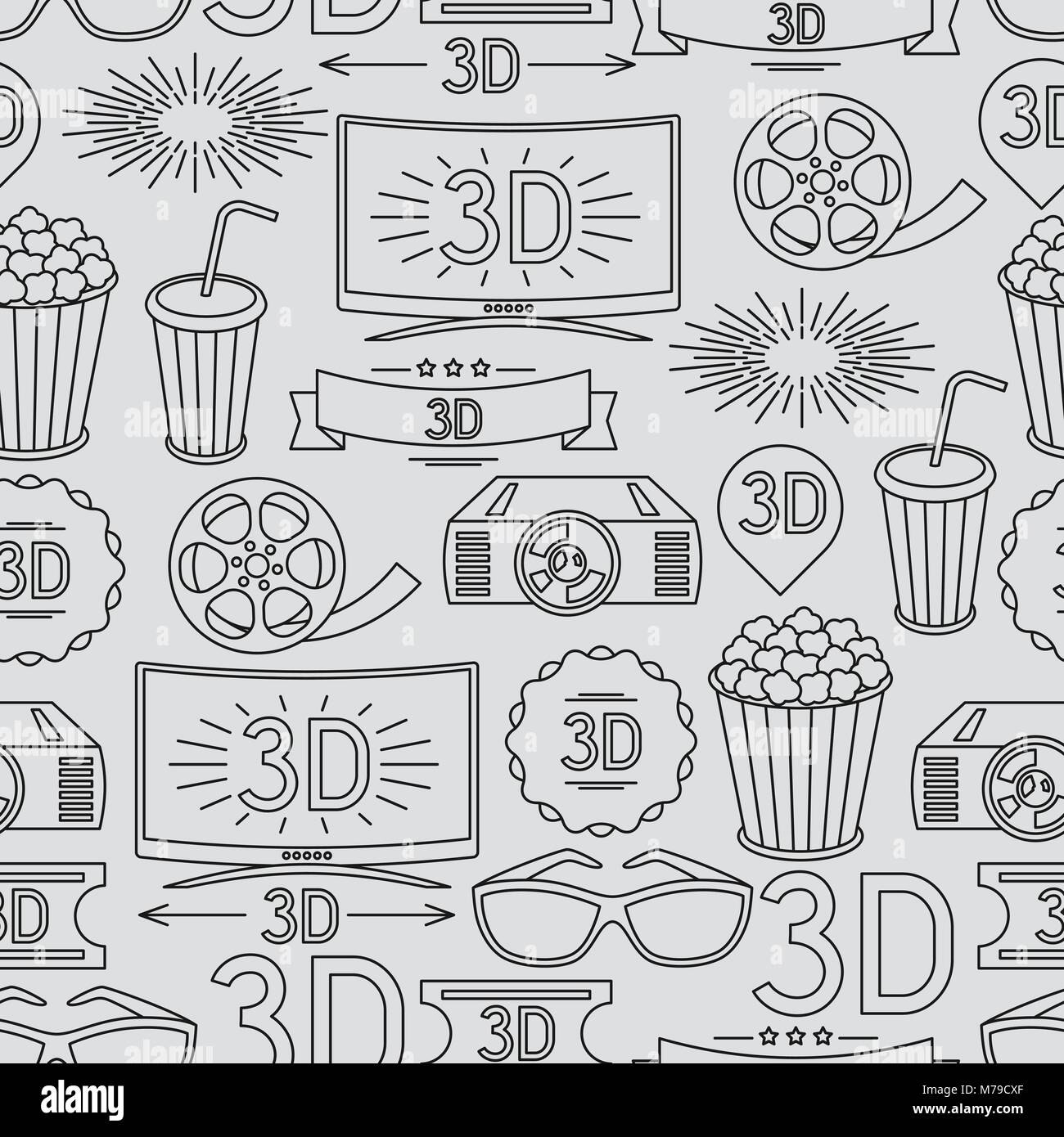 Seamless pattern of movie elements and cinema icons Stock Vector Image ...