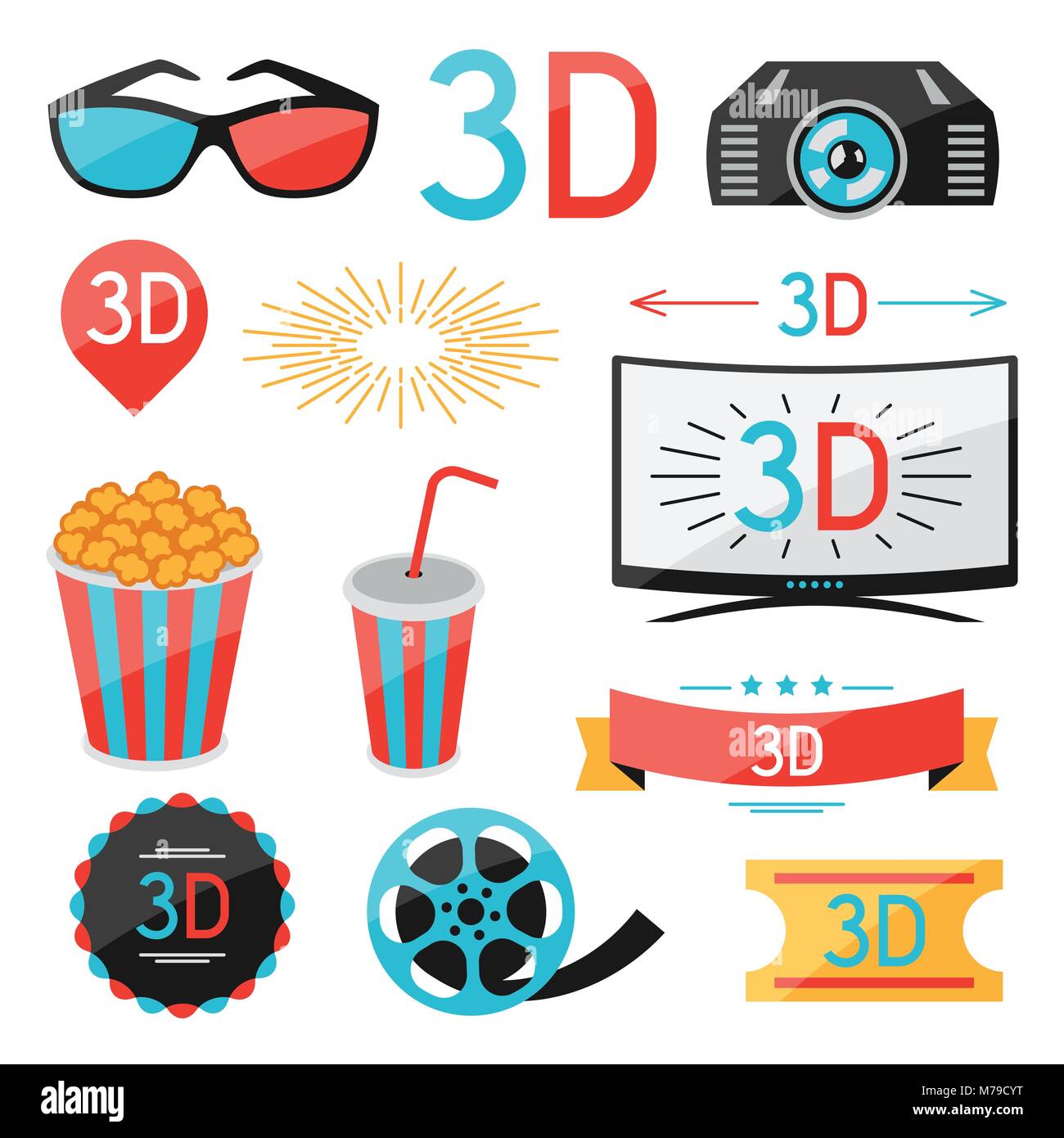 Set of movie design elements and cinema icons Stock Vector Image & Art ...