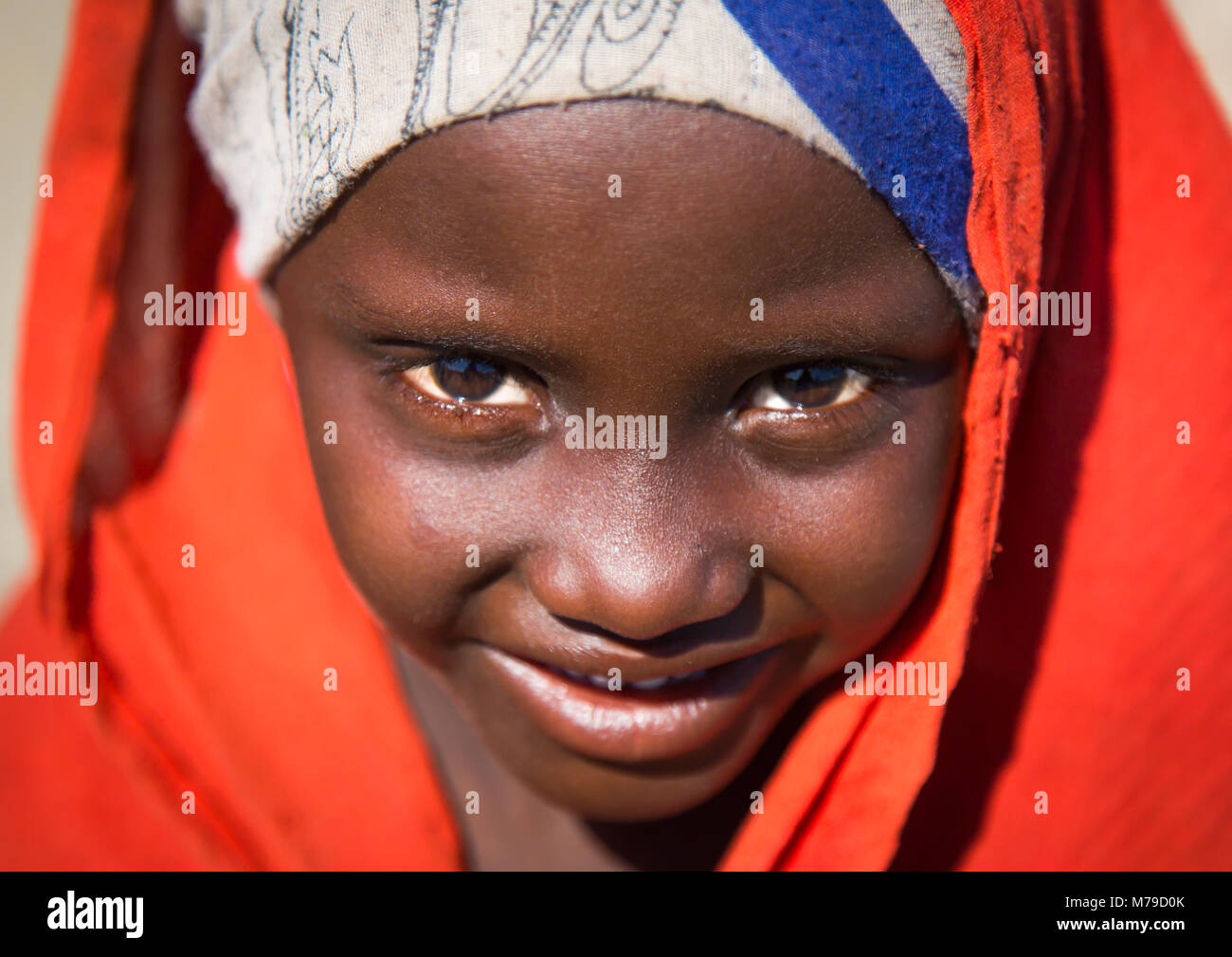 Portrait of an afar tribe girl with a veil, Afar region, Assayta ...