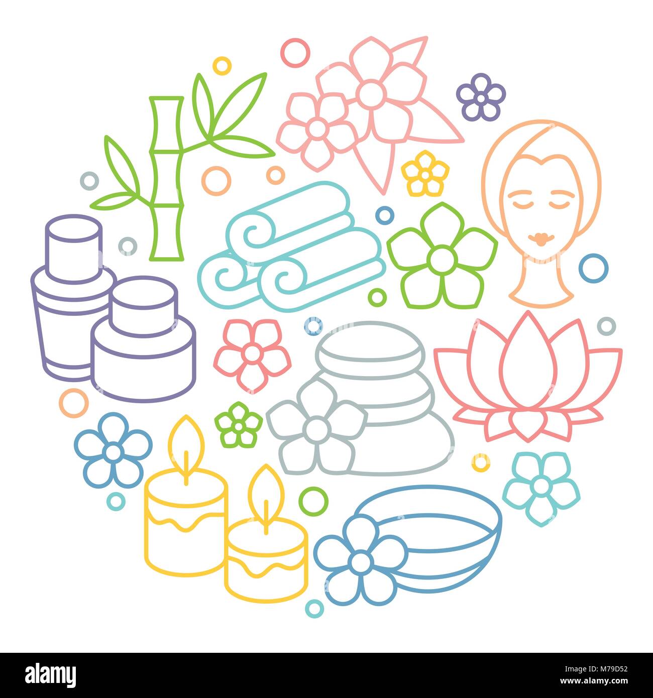 Spa and recreation background with icons in linear style Stock Vector ...