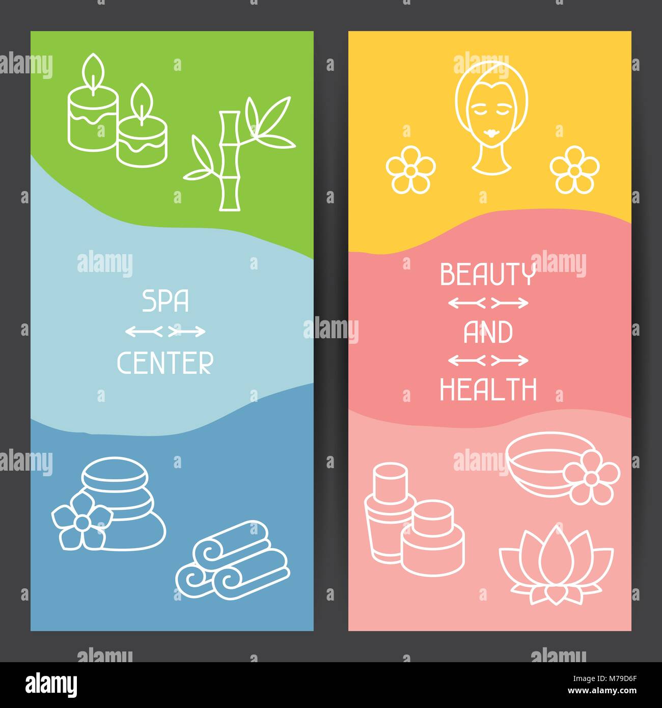 Spa and recreation banners with icons in linear style Stock Vector ...