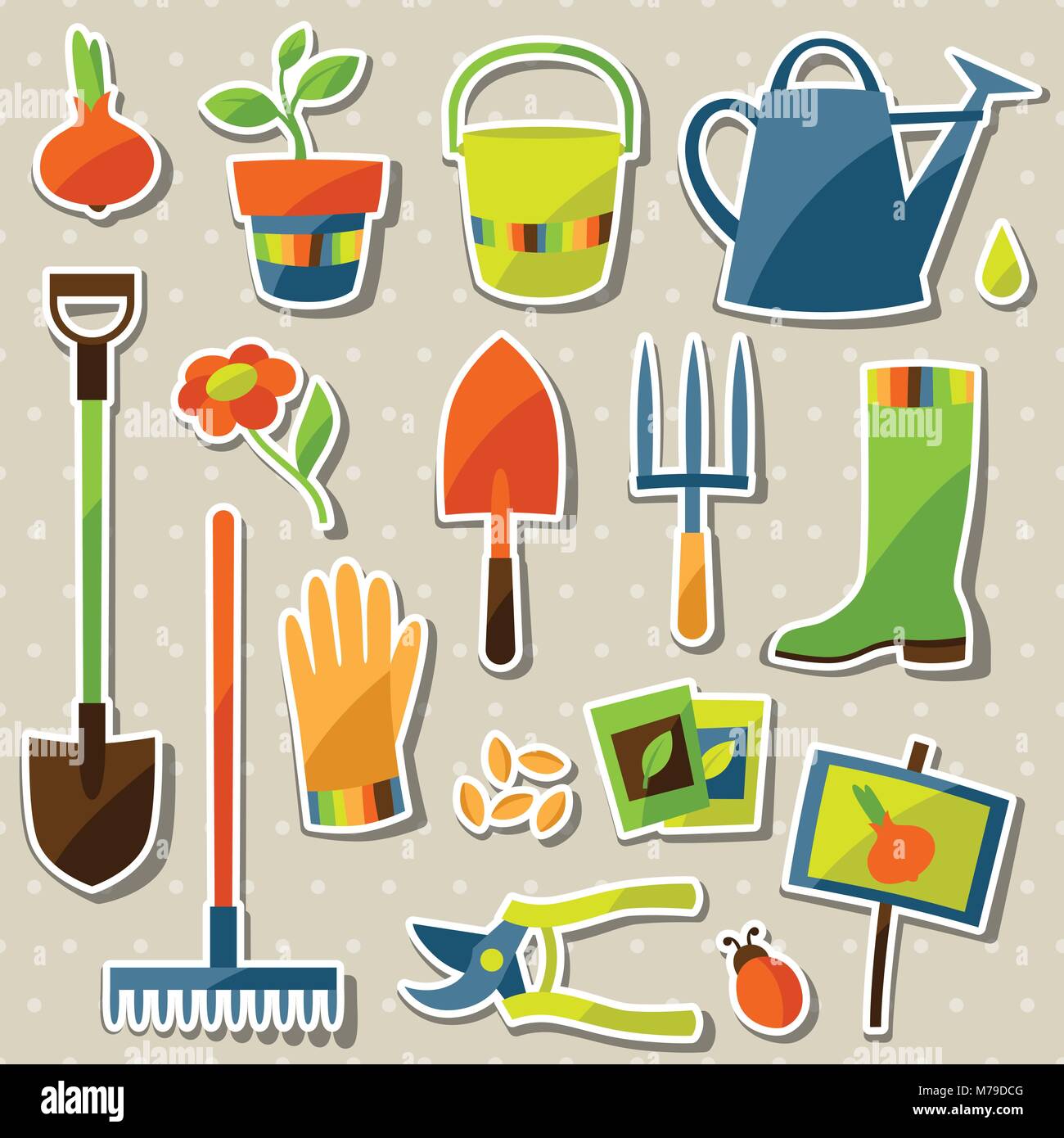 Set of garden sticker design elements and icons Stock Vector Image ...