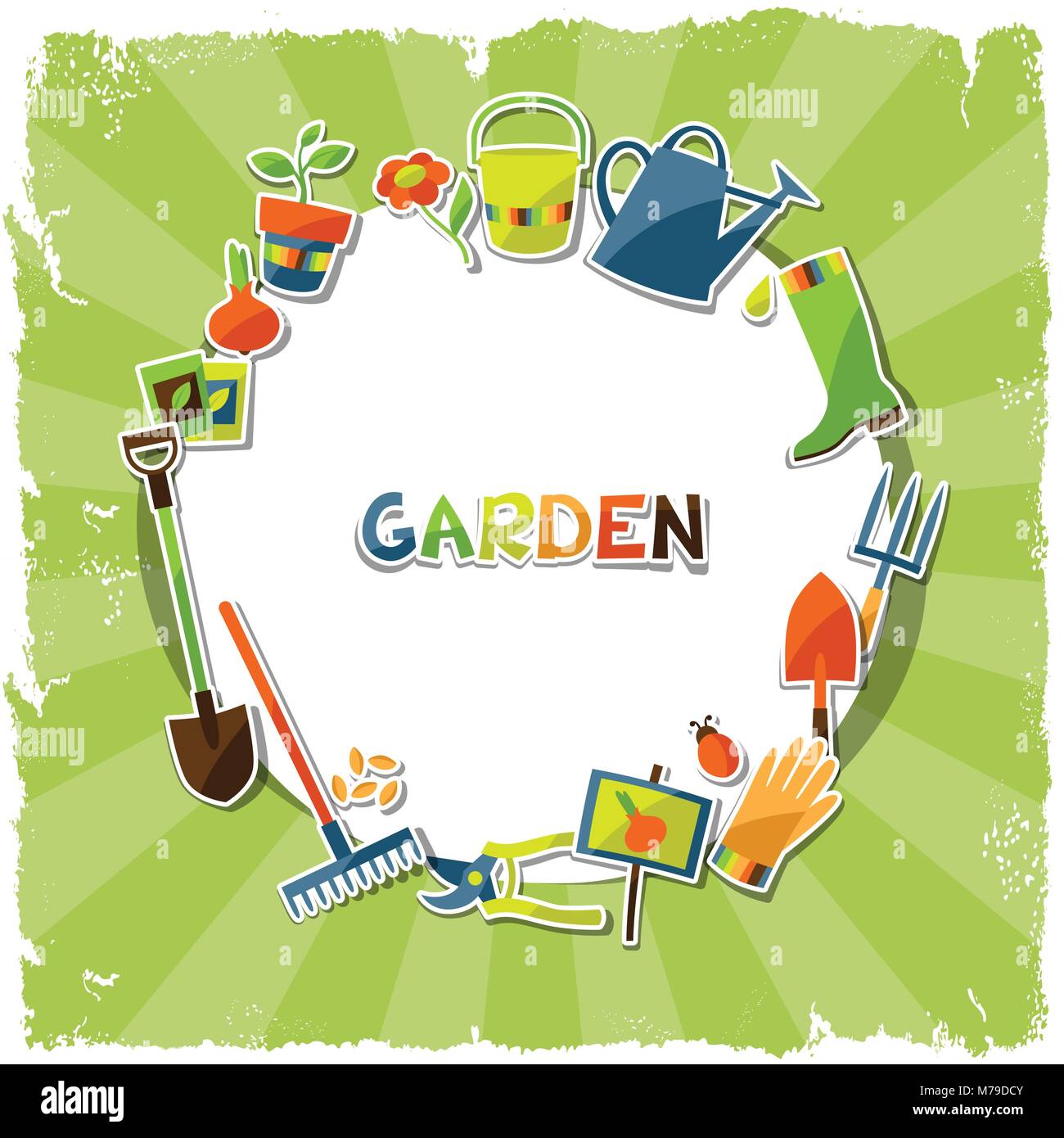 Background with garden sticker design elements and icons Stock Vector ...