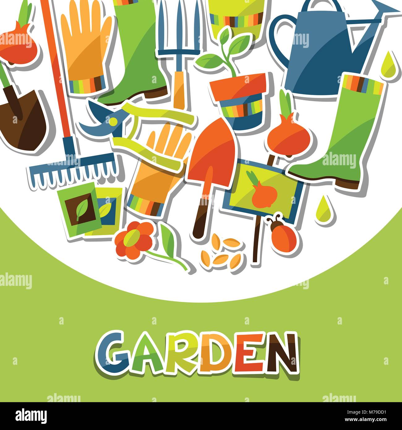 Background with garden sticker design elements and icons Stock Vector ...