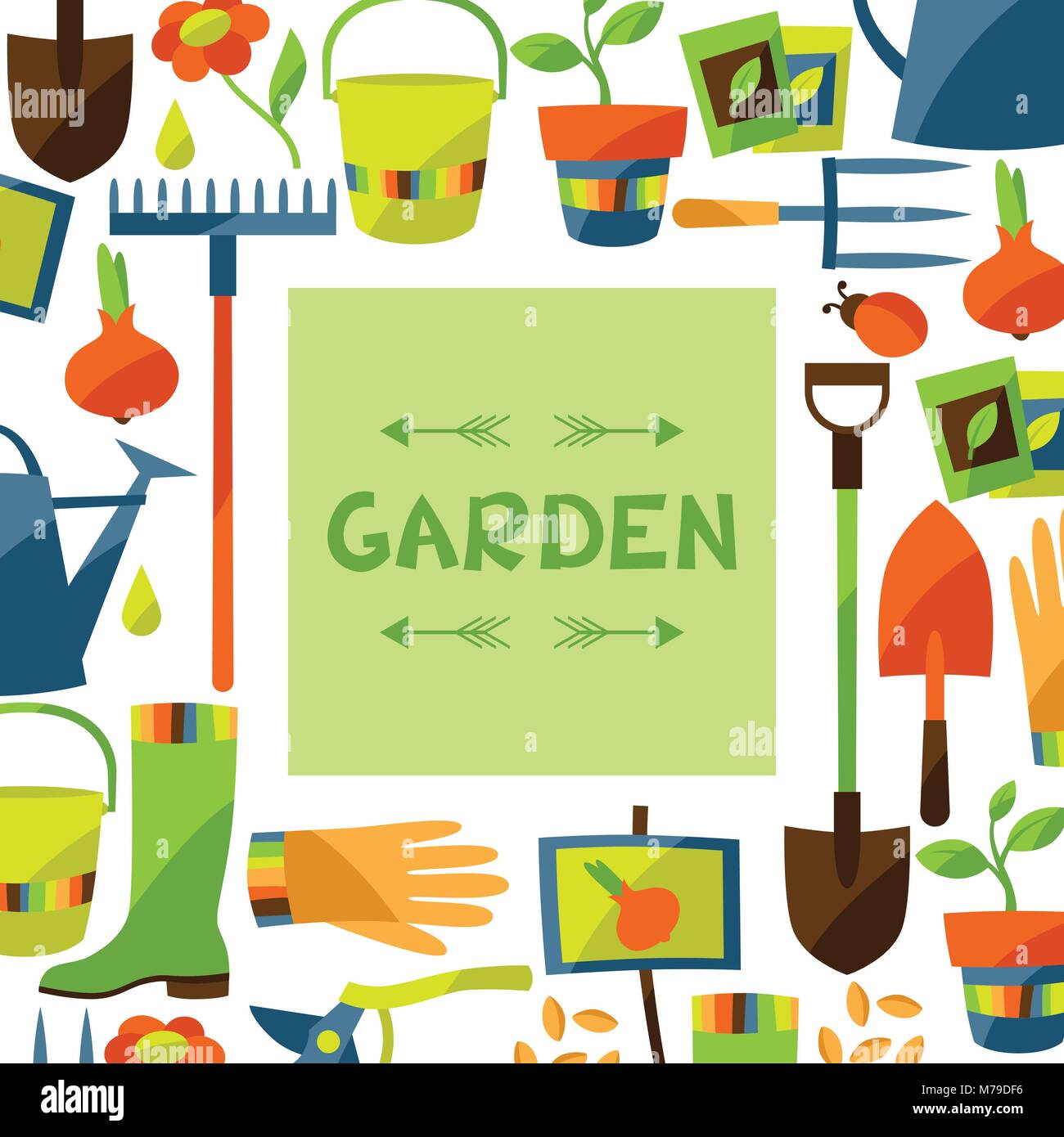 Background with garden design elements and icons Stock Vector Image ...