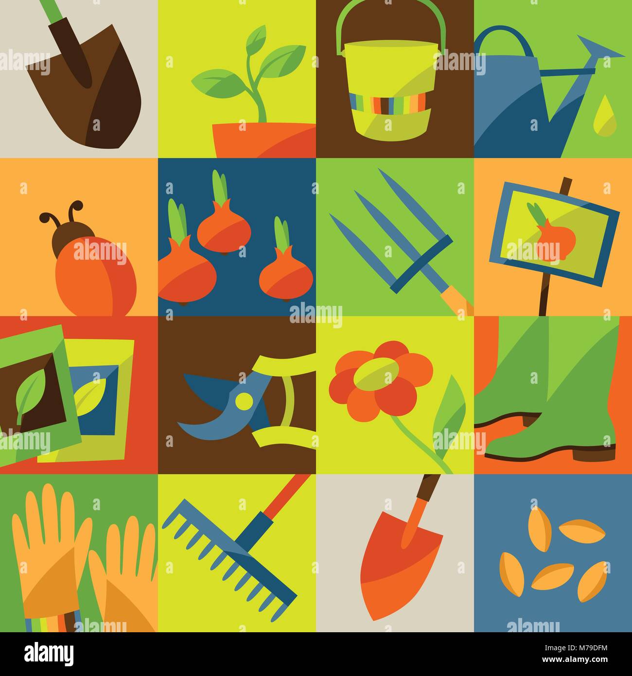 Background with garden design elements and icons Stock Vector Image ...
