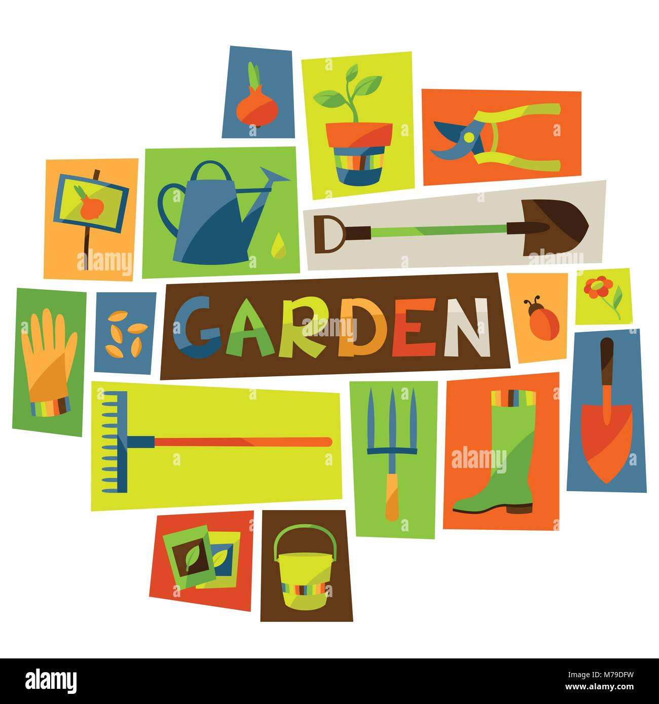 Background with garden design elements and icons Stock Vector Image ...
