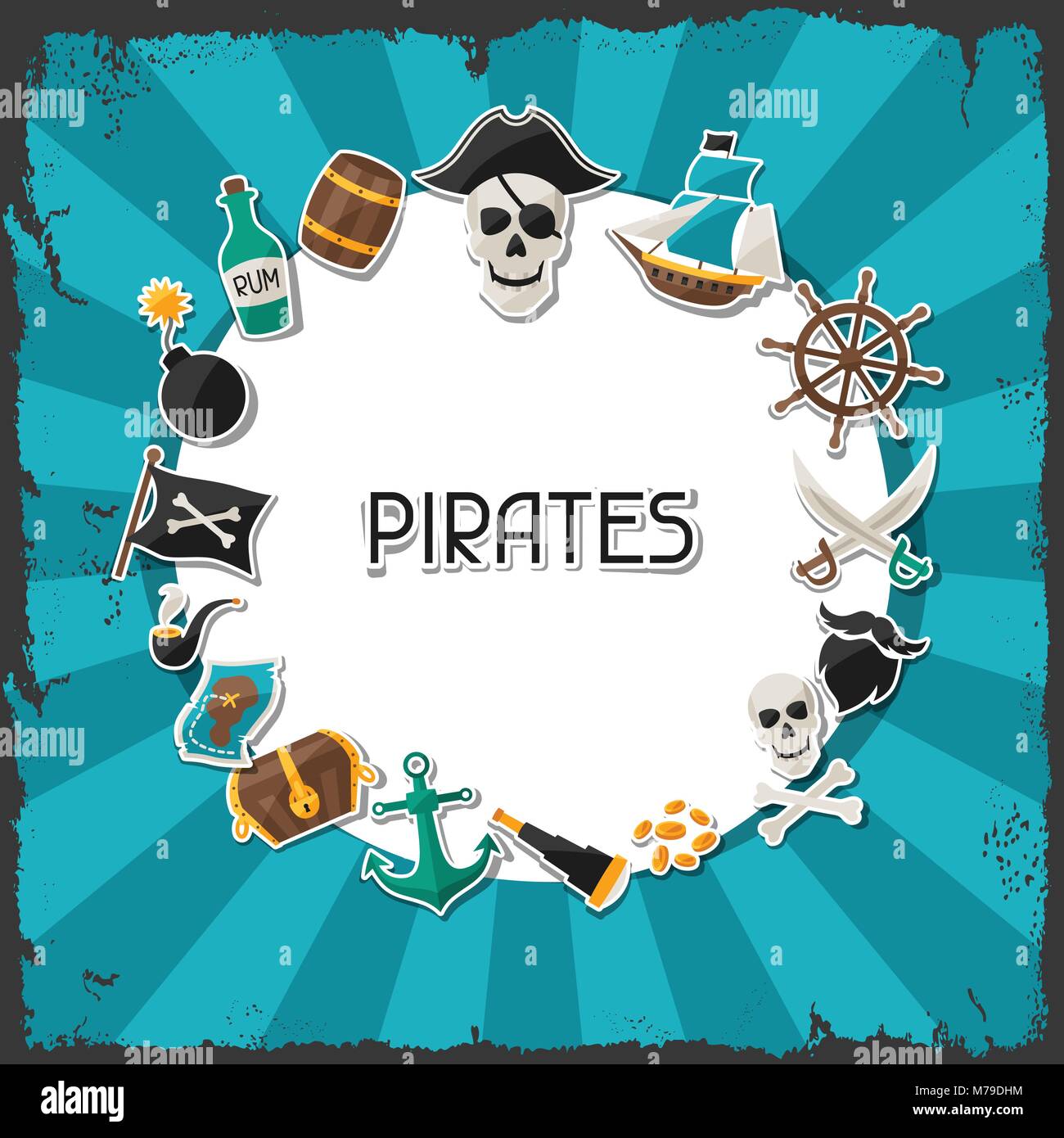 Background on pirate theme with stickers and objects Stock Vector Image ...