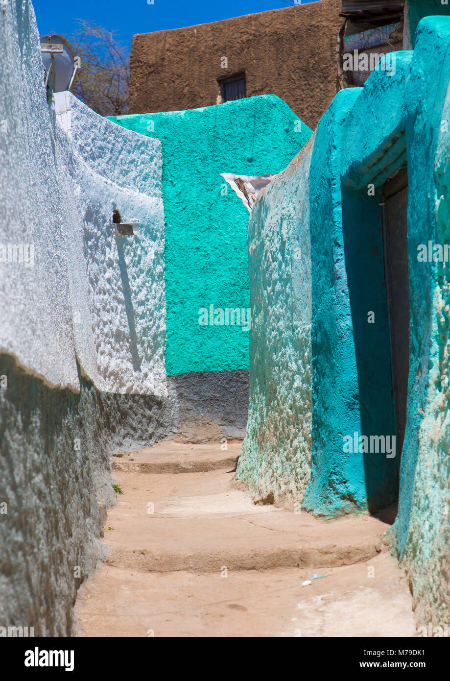 Harari street with colorful limestone walls in the old town centre ...