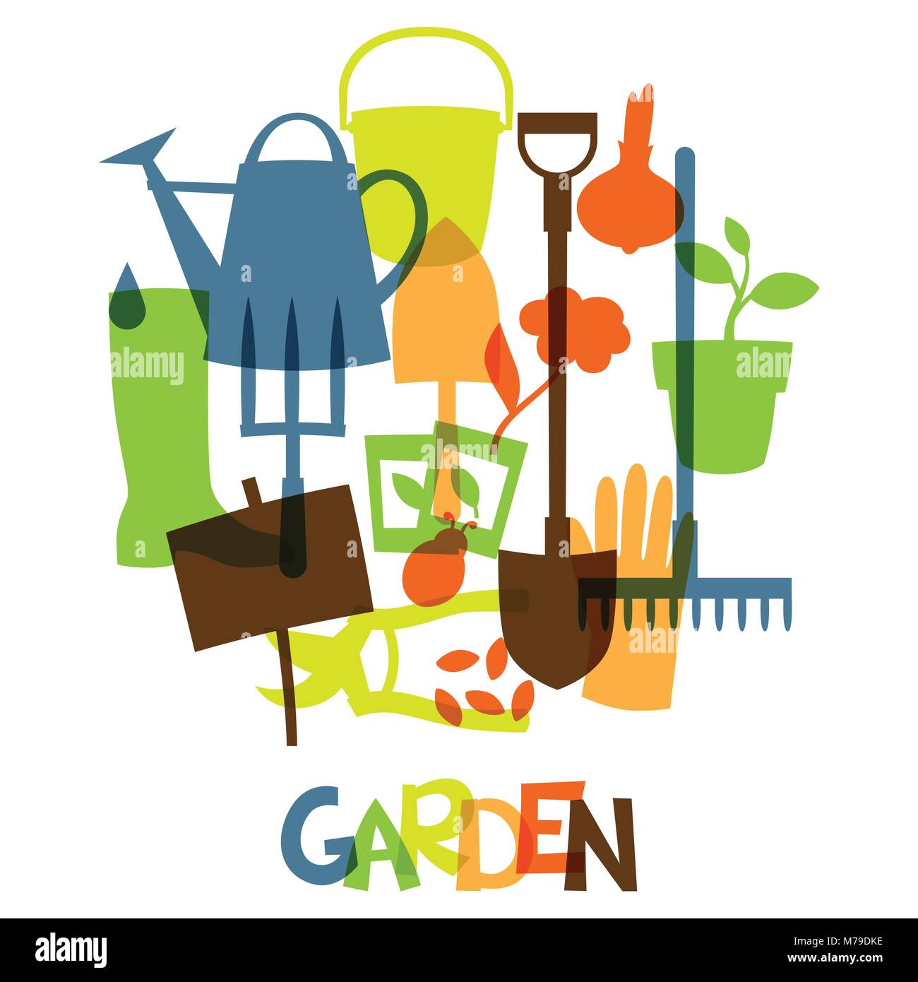 Background with garden design elements and icons Stock Vector Image ...