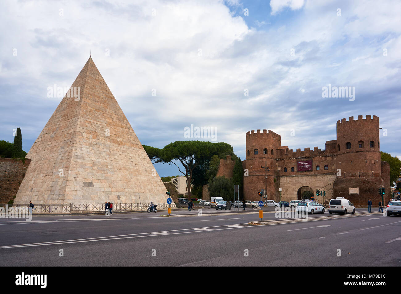 Rome, Italy - October 13, 2016: Pyramid of Caius Cestius and San Paolo ...