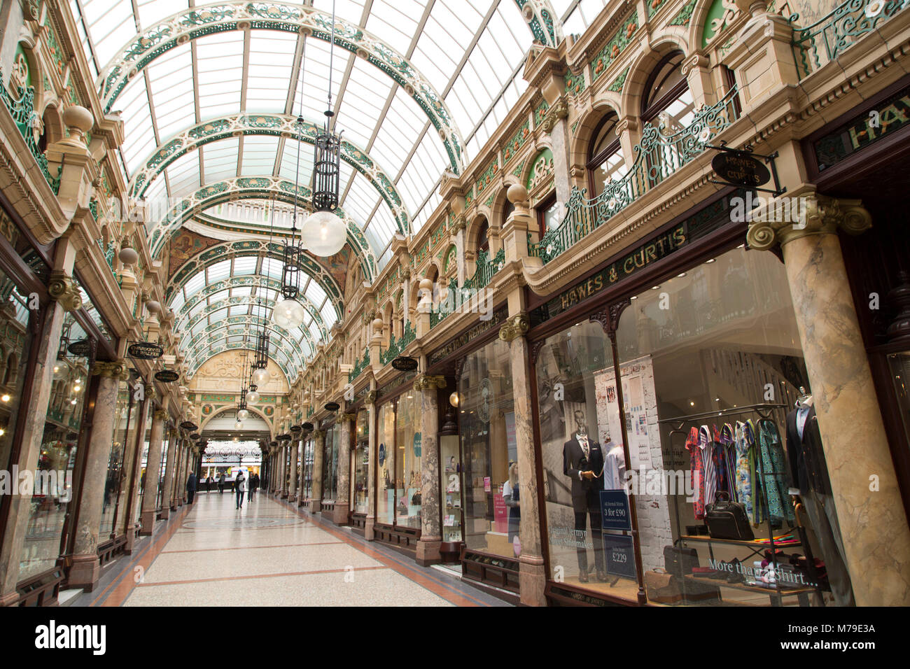 The County Arcade shopping gallery in Leeds, UK. The restored Victorian ...