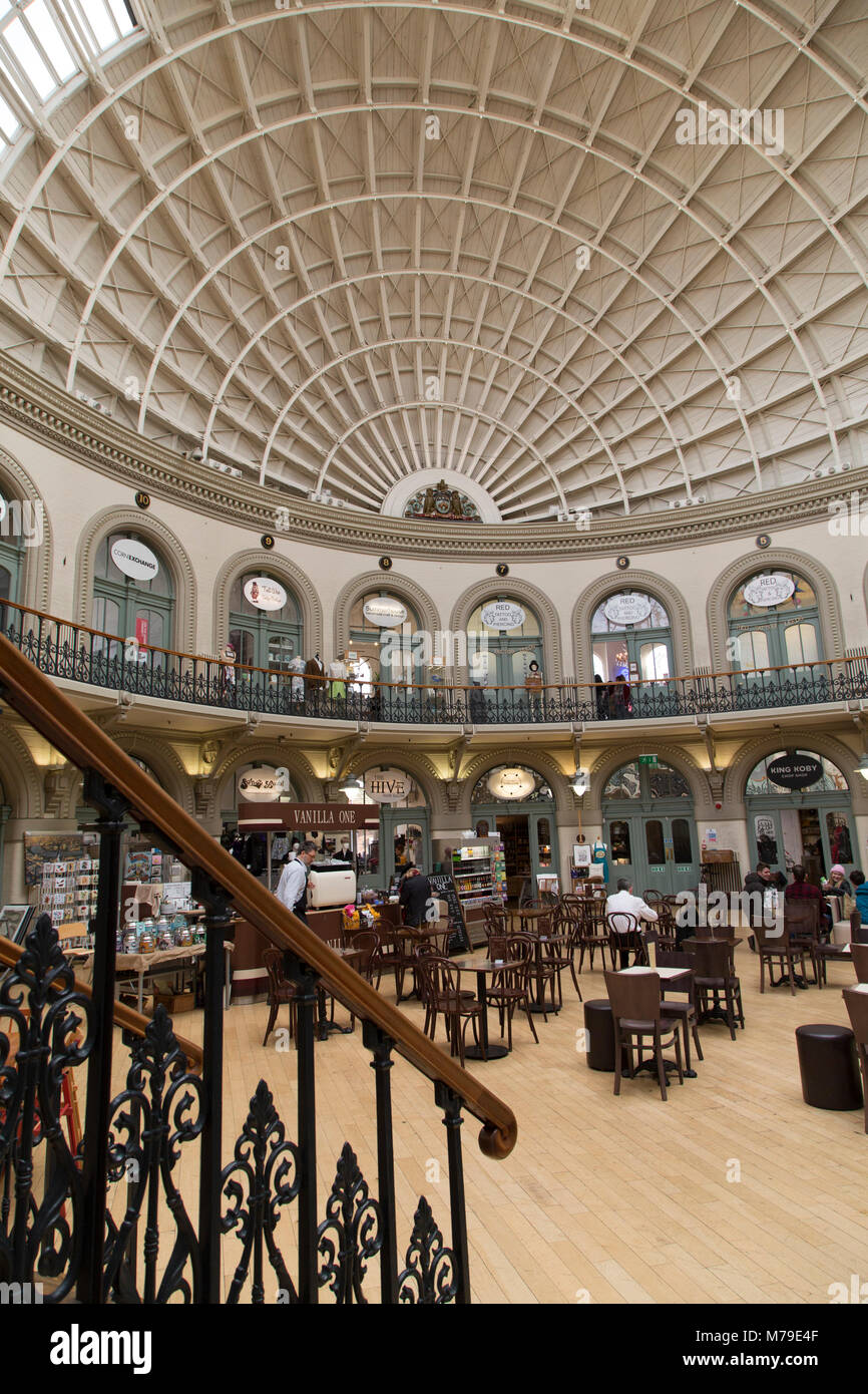 Interior of the Corn Exchange in Leeds, UK. The building was erected so ...