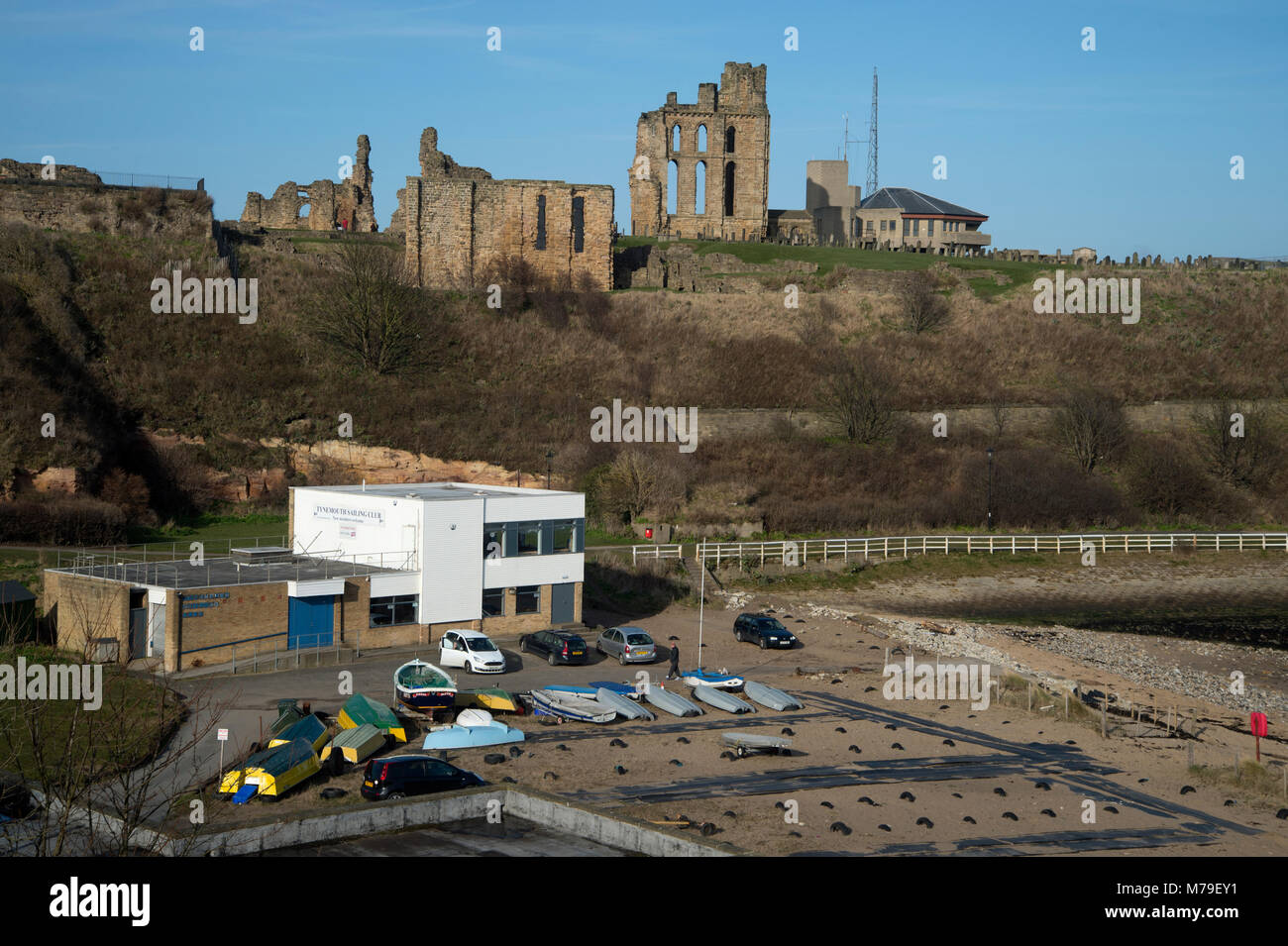 Tynemouth sailing club and castle Stock Photo - Alamy