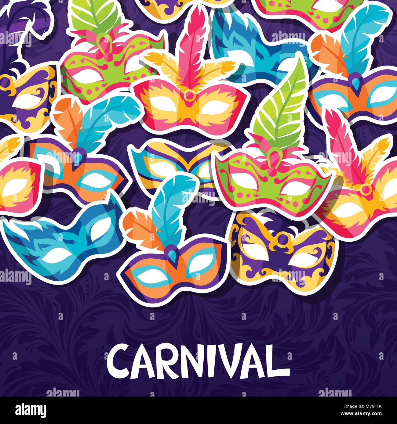 Celebration festive background with carnival masks stickers Stock ...