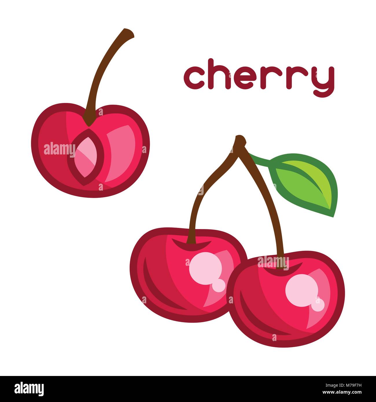 Stylized illustration of fresh cherry on white background Stock Vector ...