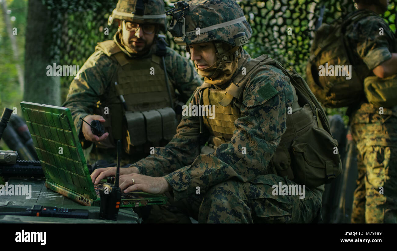 Military Staging Base, Officer Gives Orders to Chief Engineer, They Use ...