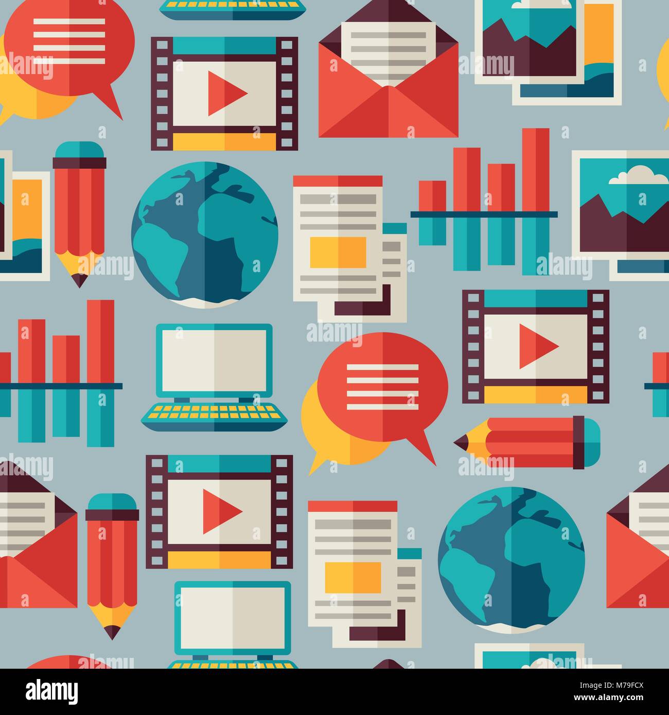 Media and communication seamless pattern with blog icons Stock Vector ...