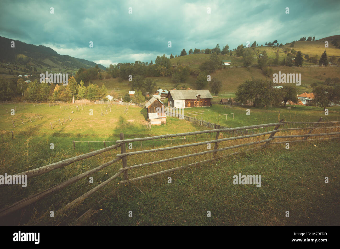 Rural landscape of romanian village Sadova, Suceava county, Romania ...